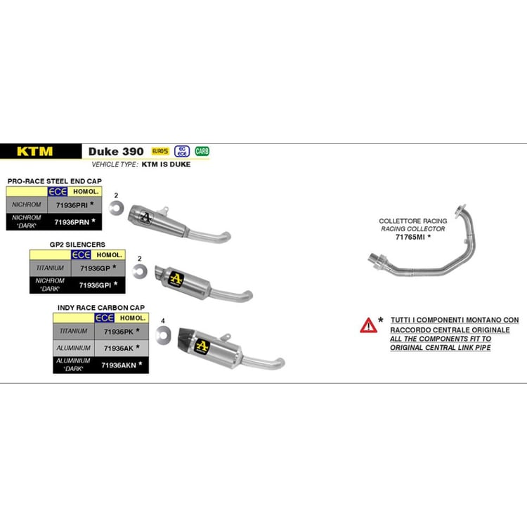 Arrow KTM Duke 390 Racing Non-Cat Stainless Link Pipe