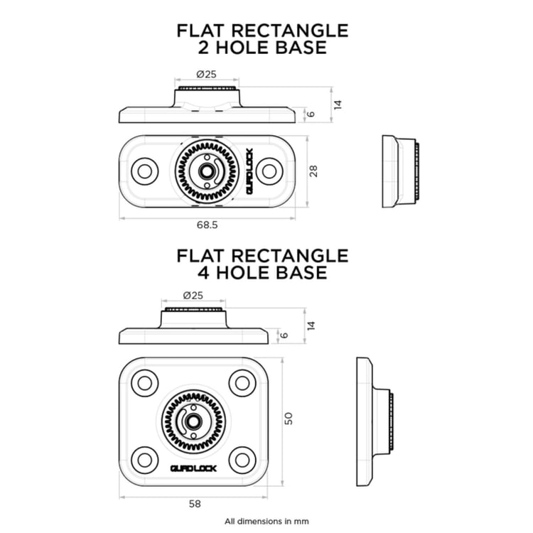 Quad Lock 360 2 Hole Flat Rectangle Base